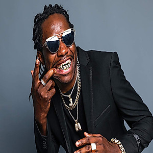 TOPGRILLZ Gold Hip Hop Teeth Grillz Micro Pave Cubic Zircon Top&Bottom Vampire Fangs Teeth Grills Set Holleween Gift Men Women (Yellow Gold)