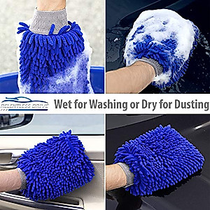 Relentless Drive Car Wash Mitt & Works as Car Wash Sponge, Chenille Microfiber Wash Mitt Scratch Free, Ultra Absorbent Microfiber Mitt for Cars, Trucks, SUV, Boat & Motorcycle (Large)