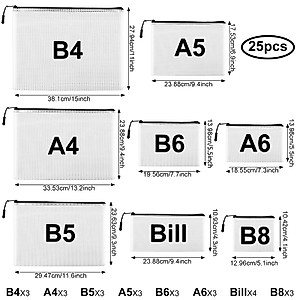 25pcs Multisize Mesh Zipper Pouch Bags, Waterproof Zipper Bags, 8 Sizes Waterproof Plastic Document Pouch, Bags for Travel Storage, Office Supply and Home Organize