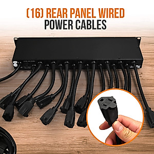 Pyle 19 Outlet 1U 19" Rackmount PDU Power Distribution Supply Center Conditioner Strip Unit Surge Protector 15 Amp Circuit Breaker 4 USB Multi Device Charge Ports 15FT Cord (PCO865) Black