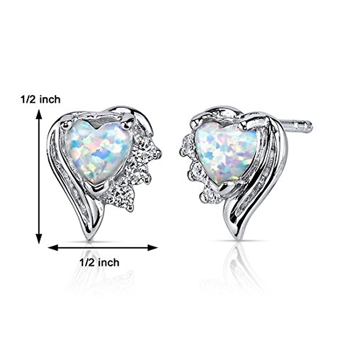 Peora Created White Fire Opal Angel Wing Earrings 925 Sterling Silver, 1 Carat Total, Heart Shape, 5mm, Friction Backs