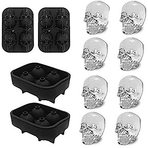 3D Skull Ice Mold-5Pack,Easy Release Silicone Mold, Ice Cube Trays Silicone Mold - Easy Release Ice Cube Molds Sphere Ice Ball Maker with Removable Lid and Large Square Ice Molds Reusable and BPA Free