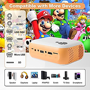 Amlink Mini Projector 2023 Upgraded Portable Projector 1080P Supported, 100 ANSI Home Theater Video Projector Compatible with iOS, Android, HDMI, TV Stick, USB, PC and Remote Contro