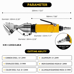 NEWTRY Pneumatic Scissors, Air Industrial Shears, Heavy Duty Metal Cutter Cutting Tool, for Metal Sheet Diamond Mesh Iron Stainless Steel Plate (upgrade B Larger Cutter Head)