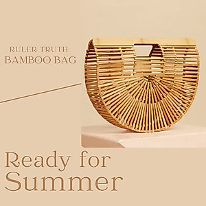 RULER TRUTH Handbag for Women Tote Bamboo Bag by Handmade Straw Bag,Natural Bamboo Purse for Summer Beach (Original, S)