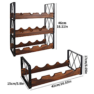 RedCall Wine Rack Freestanding,3 Tier Stackable Wine Bottle Holder Organizer,12 Bottles Wine Storage Shelf,Liquor Rack for Countertop,Solid Wood & Iron Rustic Style Liquor Cabinet