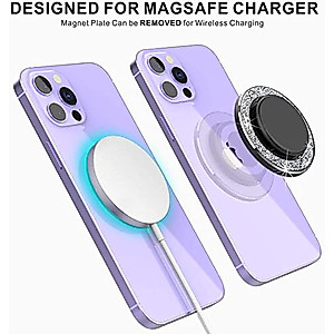 HALLEAST Magnetic Base Compatible with Popsocket iPhone 14/13/12 Mag Safe Case【Base Only】,Removable for Wireless Charging,Designed for P-Socket Grip or Phone Ring Holder Kickstand,Glitter Silver