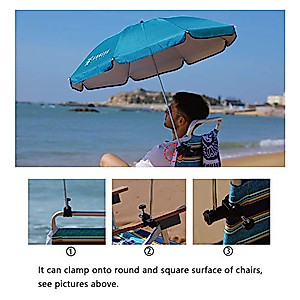 AMMSUN 2 PCS Chair Umbrella with Clamp 43 inches UPF 50+,Portable Clamp on Patio Chair,Beach Chair,Stroller,Sport chair,Wheelchair and Wagon,Bright Blue,2 Pack