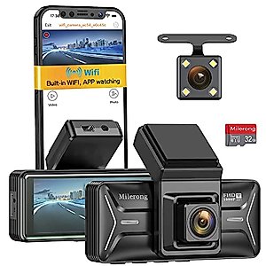 Milerong Dash Cam Front and Rear, FHD 1080P WiFi Dash Cam Pro, Dash Camera with SD Card, 3.16" Screen Car Dashcam with Enhanced Night Vision,Adjustable Camera, 24Hrs Parking Mode, Motion Detection,WDR
