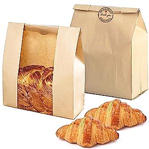 25Pcs Kraft Paper Bread Bags, Brown Bakery Bags for Homemade Bread & Food Packing Storage with Clear Window, Sourdough Loaf Bread Bags with Label Seal Stickers
