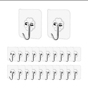 Generic 24 Packs of Hooks for Hanging Transparent and Reusable Seamless Hooks for Multipurpose (Bathroom, Kitchen etc) Self Adhesive Hooks
