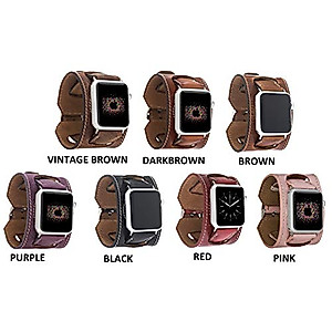 VENOULT Compatible Apple Watch Cuff Brown Leather Band for All Series iWatch Band, Man or Women, Genuine Leather Strap, High Quality, Engraving Available, HANDMADE
