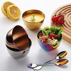 18/8 Stainless Steel Condiments Side Sauces Dishes Cereal Dessert Ice Cream Appetizer Bowls and Spoons Small Gold Serving Suace Cups for Kitchen Mini Dessert Cups