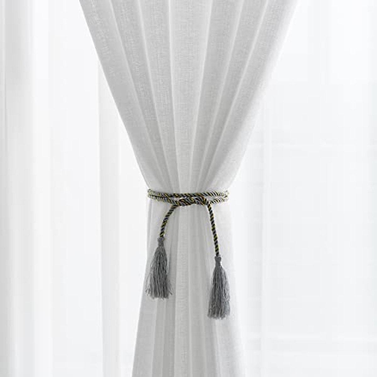 Melodieux White Semi Sheer Curtains 108 Inches Long for Living Room, Bedroom Extra Long Linen Look Rustic Grommet Voile Drapes, 52 by 108 Inch (2 Panels)