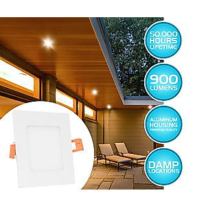 Westgate Lighting 15W 6 Inch Ultra Thin Slim Recessed Lighting Kit Square Shaped Dimmable LED Retrofit Downlight - External Junction Box Included - (4 Pack 4000K Neutral White)