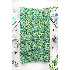 Changing Pad Cover Green for Baby Girl and Boy - Thick and Absorbent - Soft Cotton - OekoTex Certificate - Made in Europe - Baby Registry Shower Gift - Beautiful Packaging – Green Palm Leaves