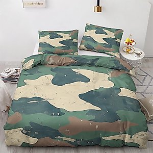 AopGlyvyr Camoflage Duvet Cover King Size, Camo Comforter Cover, Army Green Bedding Set, Breathable Duvet Cover with Zipper Closure, 3 Pieces with 1 Duvet Cover and 2 Pillowcase