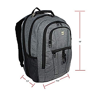 Dejuno Commuter Backpack Checkpoint-Friendly Laptop Pocket, Heather Grey, 15.6-Inch