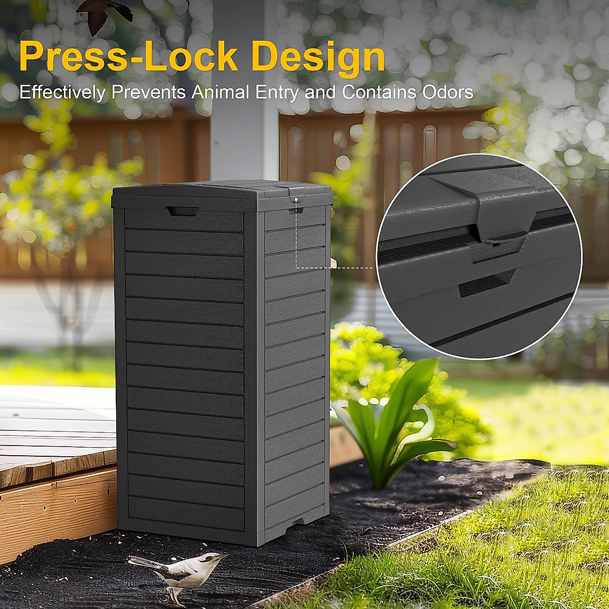 KFY 31-Gallon Outdoor Trash Can with lid, Waterproof, UV-Resistant Resin Garbage Can, Lockable Lid and Drip Tray, Animal-Proof, for Patio, Kitchen, Backyard and Deck