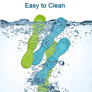 Baby Spoons Self Feeding for 6+ Month Boys Girls, 4 Pack Silicone First Stage Training Spoons for Infants and Toddlers, Chewable Led Weaning Untensils, Dishwasher Safe Boil-proof