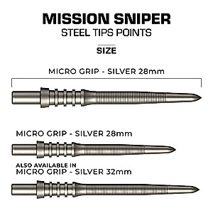 Mission Darts Sniper Points Micro Grip | Steel Tip Replacement Points | 28mm Silver