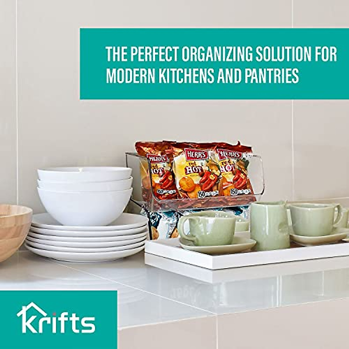 Clear Plastic Storage Bins(Set of 2) - Stackable Storage Organizer for Pantry, Kitchen Cabinet, Refrigerator, Office Desk, or Bathroom - Food Organizer Baskets with FREE Write-On Bin Labels