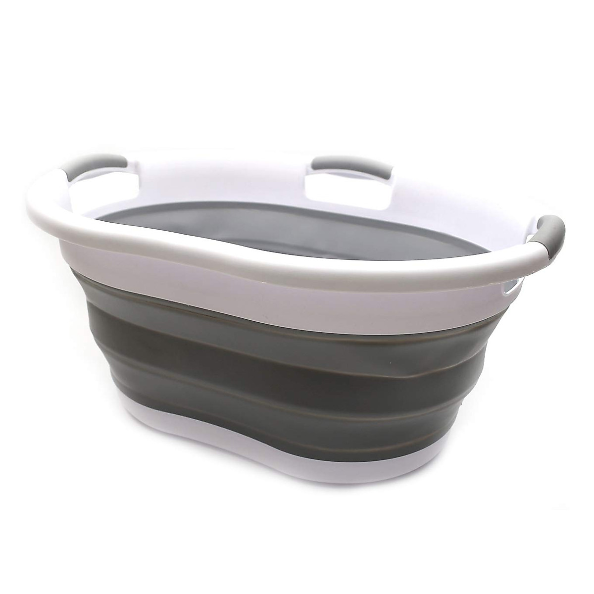 SAMMART 36L(9.5 gallon) Collapsible Plastic Laundry Basket-Oval Tub/Basket-Foldable Storage Container-Portable Washing Tub-Space Saving Laundry Hamper,Water capacity 27L(7.1 gallon) (Grey, 1)