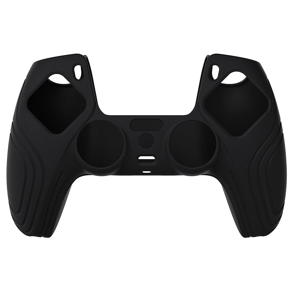 eXtremeRate PlayVital Samurai Edition Black Anti-Slip Controller Silicone Skin for ps5, Ergonomic Soft Rubber Protective Case for ps5 Controller with Black Thumb Stick Caps