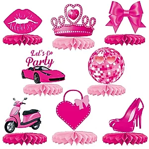 Hot Pink Girls Birthday Decorations, Pink Princess Honeycomb Centerpieces for Girls Women Birthday Party, Disco Let's Go Party Bachelorette Wedding Bridal Shower Anniversary Party Supplies