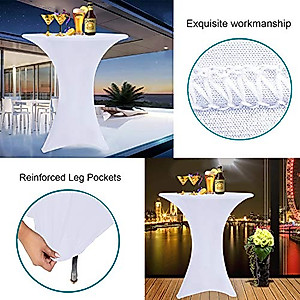 RELIANCER 2 Pack 36inch Highboy Cocktail Round Spandex Table Cover Four-Way Tight Fitted Stretch Tablecloth Table Cloth for Outdoor Party DJ Tradeshow Banquet Vendor Wedding(2PC 36''X43'',White)