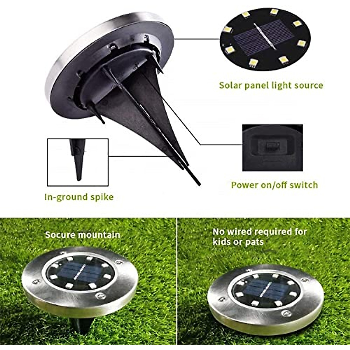 SIATOM Solar Ground Light 8 Pack-8 LED Solar Garden Lights Inground Outdoor Landscape Lighting IP65 Waterproof for Pathway Walkway Lawn Warm White Light