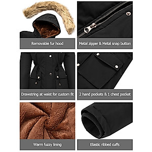 FARVALUE Womens Water-reprllent Winter Coat Thicken Puffer Jacket Warm FLeece Lined Parka with Fur Hood Black Large
