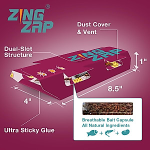 ZingZap Roach Glue Trap Passion Fruit 13-Pack, Capsulated Natural Ingredients Bait, 2X Faster Catch, Sticky Glue Trap for Roaches, Ants, Millipedes, Silverfish & Beetles, Children-&-Pet-Safe