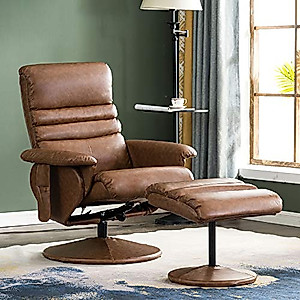 MCombo Recliner with Ottoman, Reclining Chair with Massage, 360 Swivel Living Room Chair Faux Leather, 7902 (Saddle)
