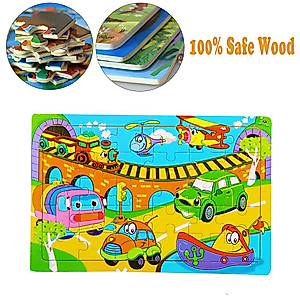 SURFCUZ Wooden Jigsaw Puzzles Set for Kids Age 3-8 Year Old 30 Piece Colorful Wooden Puzzles for Toddler Children Learning Educational Puzzles Toys for Boys and Girls (4 Puzzles)