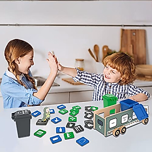 DUKVSG Large Wooden Garbage Truck Toy, Waste Management Recycling Truck Toy with 3 Trash Cans, Educational Toys and Gift for Kids, Toddlers, Boys, Girls 3 4 5 6 7 Years Old