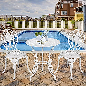 Giantex 3 Piece Bistro Set Cast Tulip Design Antique Outdoor Patio Furniture Weather Resistant Garden Round Table and Chairs w/Umbrella Hole