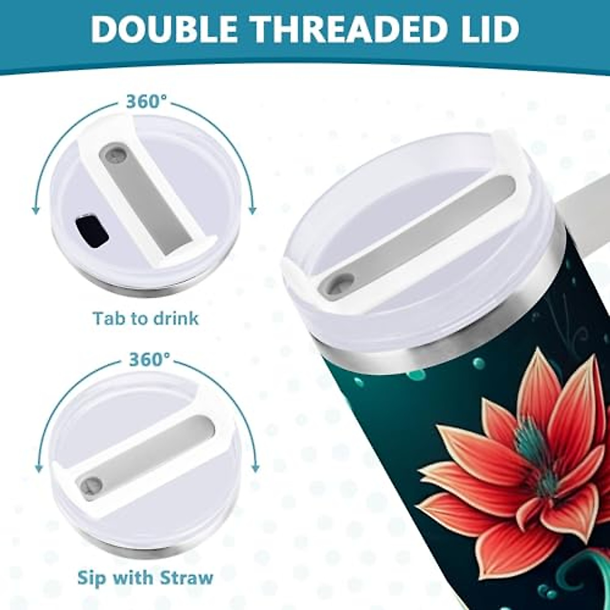 Octopus Flower Stainless Steel Tumblers with Straw and Handle for Water, Tumbler Cups 30 OZ / 0.89 L