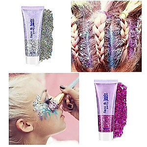 2 Colors Body Glitter Gel, Face Glitter Body Gel Sequins Shimmer Liquid Eyeshadow, Holographic Glitter Gel Festival Glitter Makeup.(03#Pink+06White)