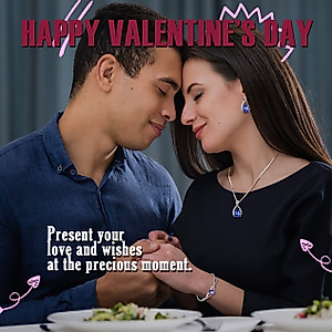 Menton Ezil Fashion Jewelry Charming Nobile Blue Sapphire Jewelry Set For Women 18K White Gold Plated Jewelry Set Bracelet Necklace and Earrings set with september birthstone(Sapphire Blue)