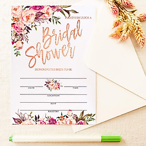 Crisky Rose Gold Foil Bridal Shower Invitation with Envelopes, Bridal Shower Invite, Wedding Shower Invitations, 25 pcs Cards & 25 pcs Envelopes & 25 pcs Stickers