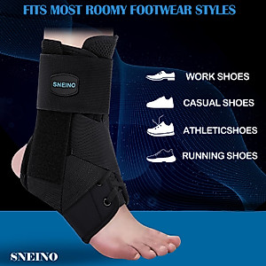 SNEINO Ankle Brace for Women & Men - Ankle Brace for Sprained Ankle, Ankle Support Brace for Achilles,Tendon, Sprain, Injury Recovery, Lace up Ankle Brace for Running, Basketball, Volleyball(Large)