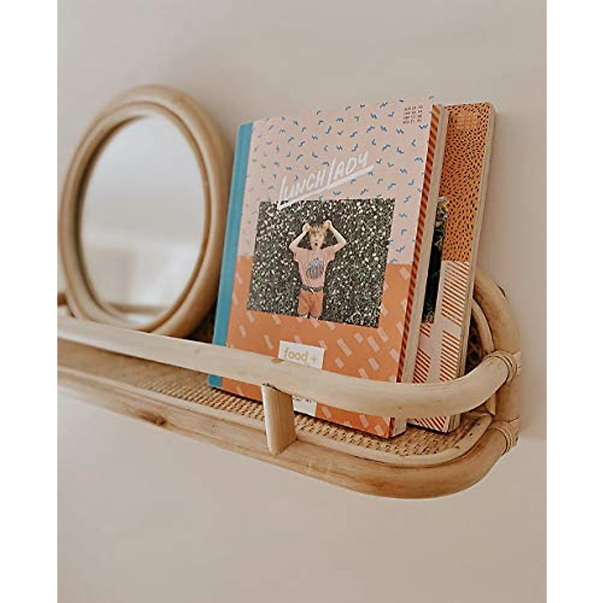 Midoshark Rattan Wall Shelf Floating Shelvs Wall Mounted Wall Decor Accent Wall Shelf