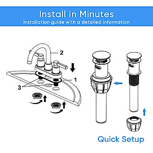 VXV Bathroom Sink Faucet 4 Inch 2 Handle Centerset Utility Lavatory Vanity Faucet Modern 360 Rotating Black Bathtub Water Tub Faucet with Pop-up Drain Stopper Assembly and Supply Lines Fit 2 or 3 Hole