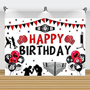 Boxing Birthday Party Backdrop for Boys Red and Black Boxer Sport Photography Background Decorations Kids Boxing Match Party Banner Supplies 7x5ft