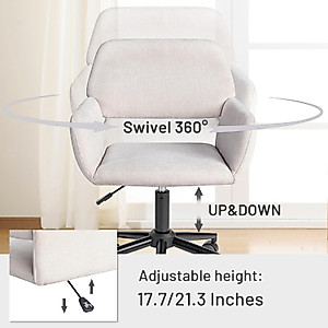 FurnitureR Home Office Chair, Mid Back Fabric Upholstered Vanity Desk Chairs with Rolling Wheels, Adjustable Study Chair Task Chair for Living Room, Bedroom, Small Spaces - Beige