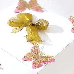 Set of 5 3d Butterflies 3 Size- Gold Glitter and Pink Double Layer Butterfly, Butterfly Baby Shower, Butterfly Cake Decoration, Butterfly Wall Decor, Butterfly Party Decor