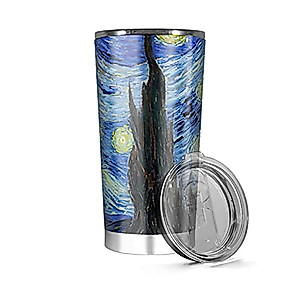 Stainless Steel Insulated Tumbler 20oz 30oz Vincent Tea Van Hot Gogh Coffee - Wine Starry Cold Night Iced Funny Travel Cups Mugs For Men Women,White,20, 30oz