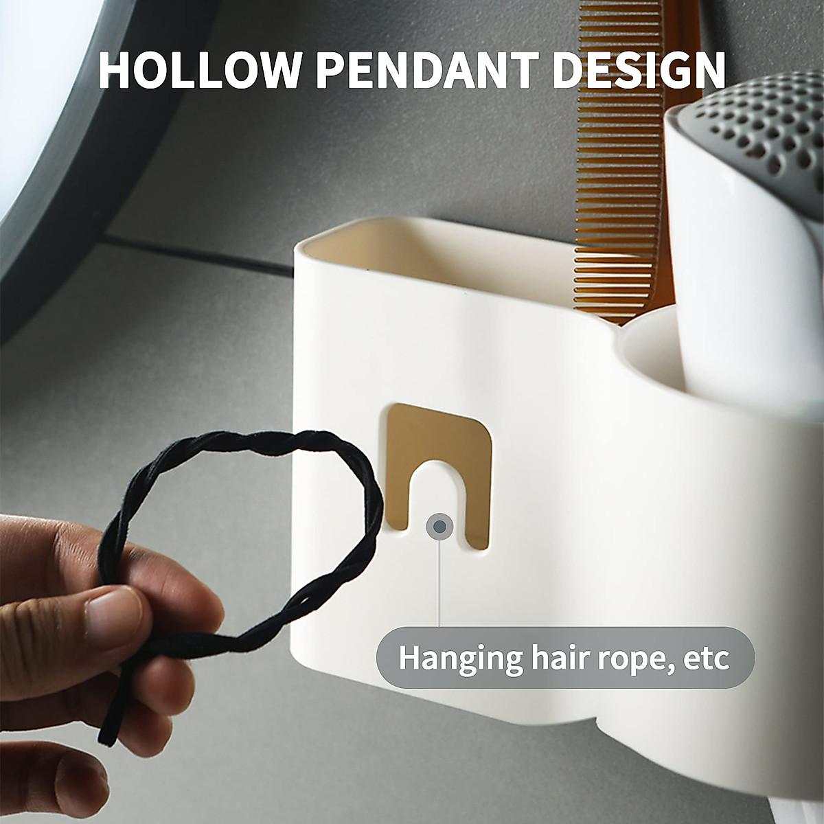 SooGree Hair Dryer Holder - White Hair Tool Organizer Bathroom Blow Dryer Holder Wall Mounted Hot Tool Holder for Curling Iron Hair Straightener Hair Styling Tools Storage Small Punching Free