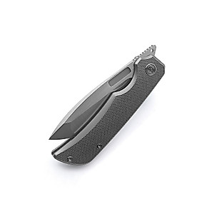 Miguron Knives M Mero Front Flipper Folding Knife 3.65" M390 Hand Hollow Ground Rubbed Satin Blade Sandblasting Titanium Handle Pocket Knife MGR-615GY